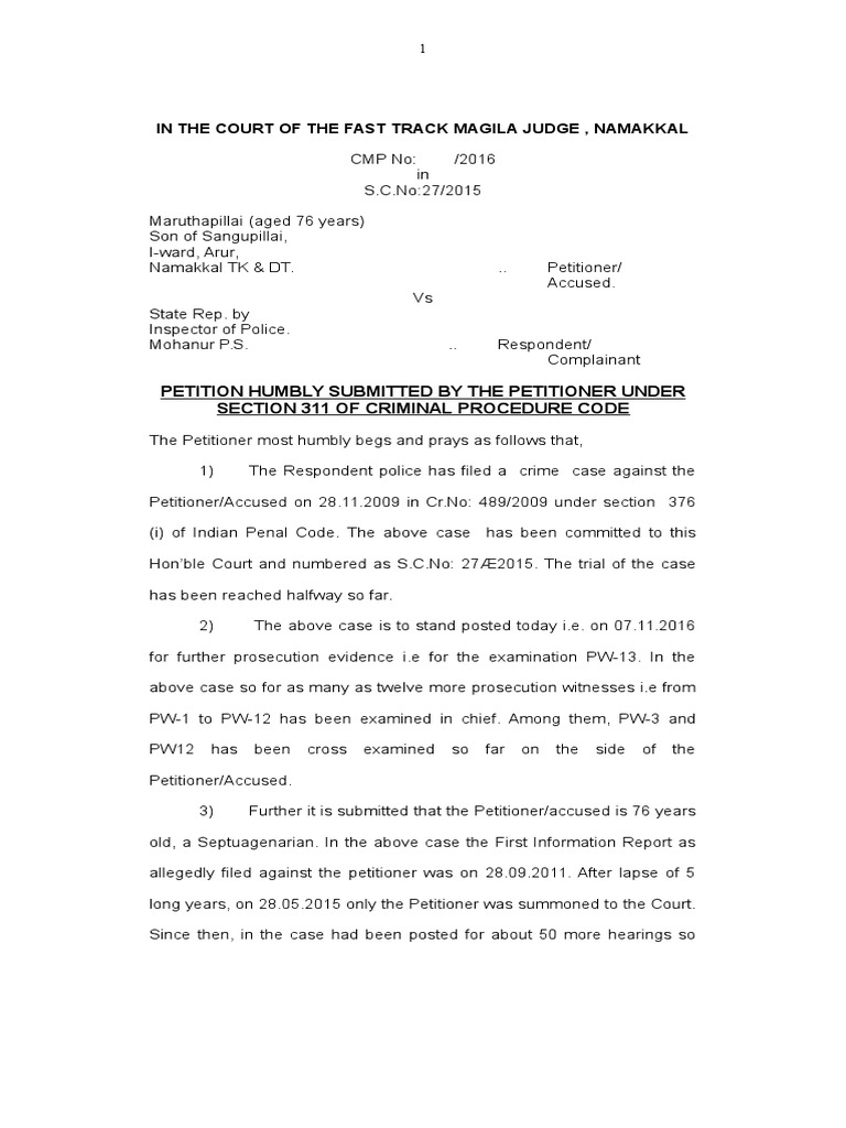 Recall Petition Under Sec 311 CRPC | PDF | Advocate | Bail