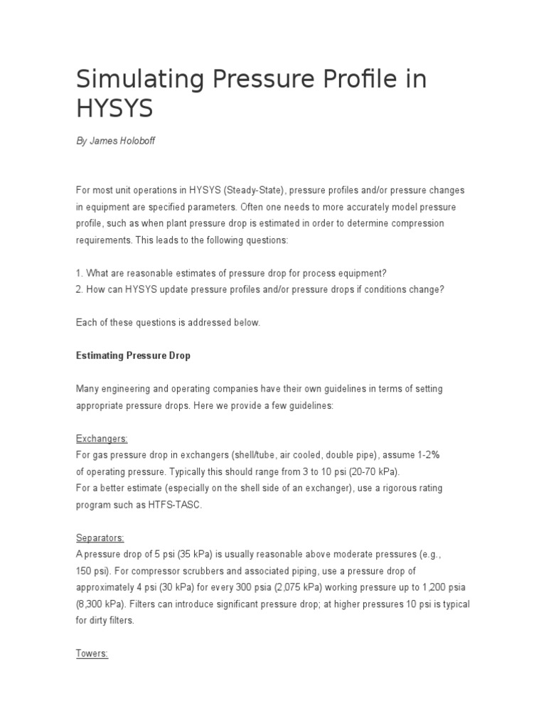 HYSYS Pressure Profile Simulation Guide | PDF | Pressure | Gas Compressor