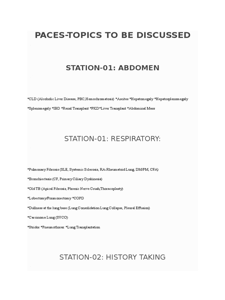 Paces-Topics To Be Discussed: Station-01: Abdomen | PDF | Cancer | Rtt