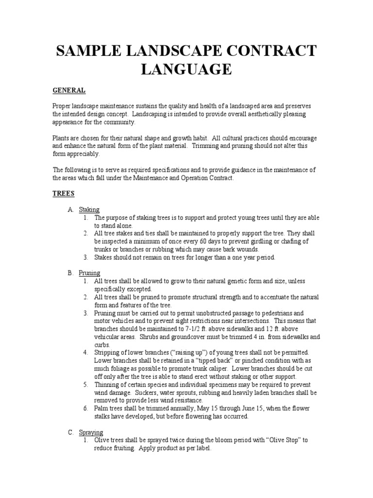 Sample Landscape Contract | Pruning | Herbicide