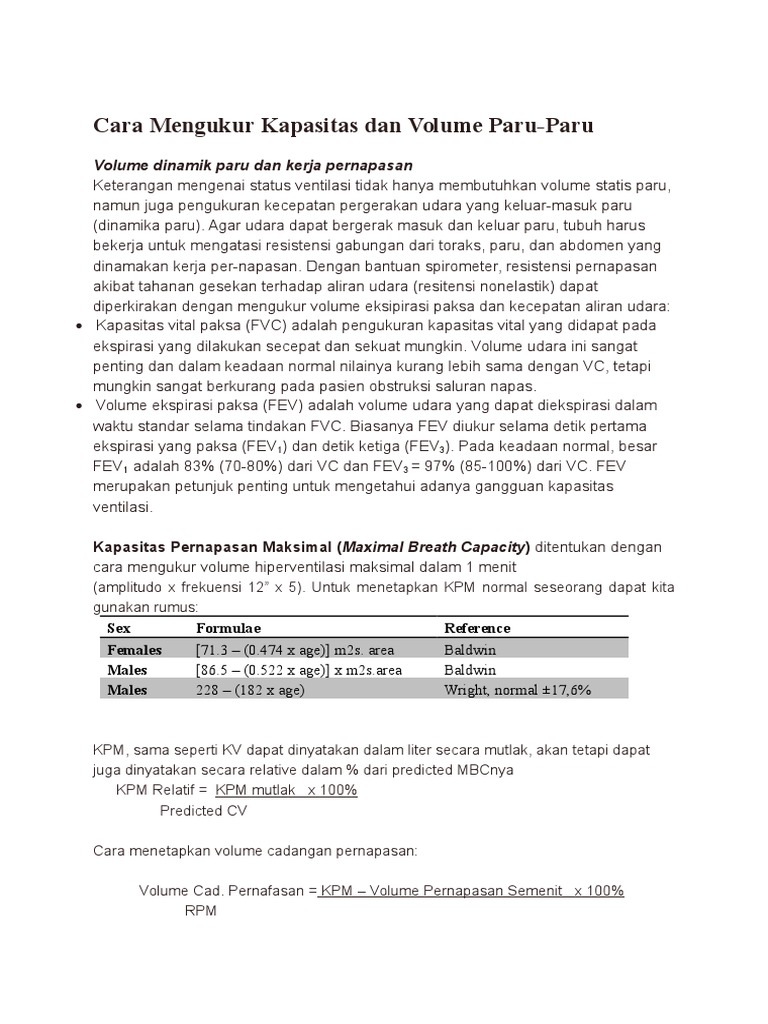 Cara Mengukur Kapasitas Dan Volume Paru | PDF | Sains & Matematika