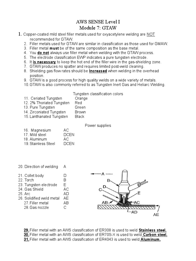 Aws Gtaw Study Guide | PDF | Welding | Construction