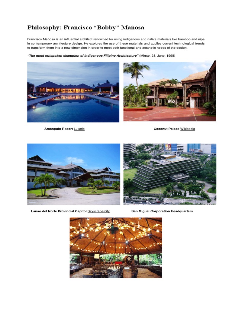 Bobby Mañosa: Champion of Filipino Architecture | PDF