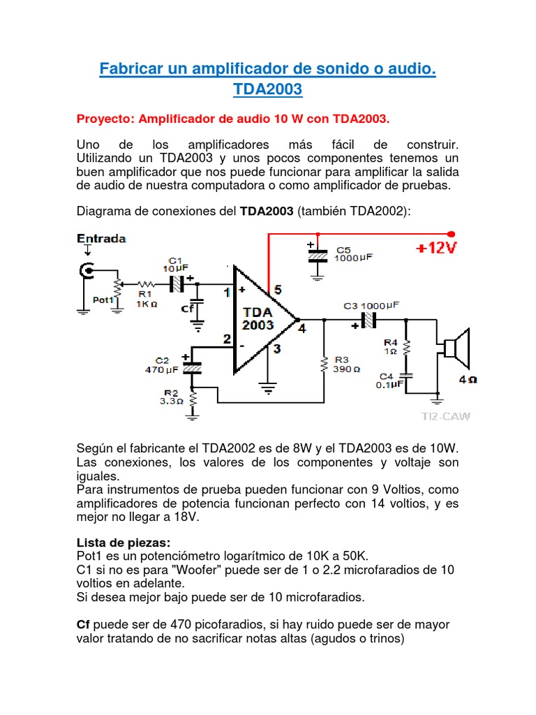 Tda 2003 PDF | PDF | Circuito integrado | Resistencia Eléctrica y Conductancia