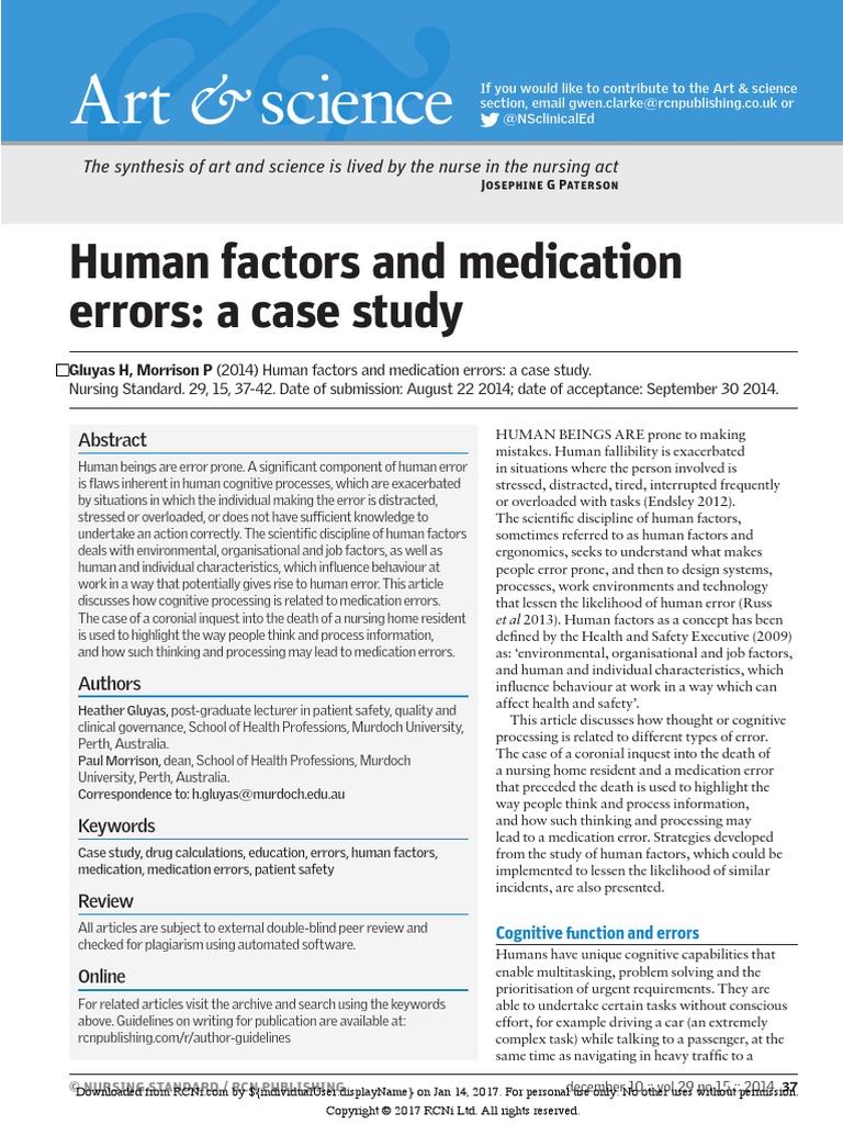 Human Factors and Medication Errors A Case Study | PDF | Patient Safety ...