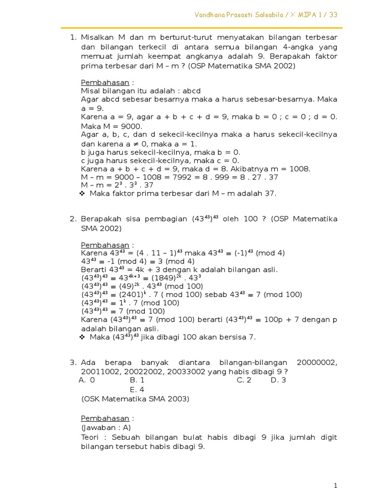 Teori Bilangan Mat Olimp | PDF
