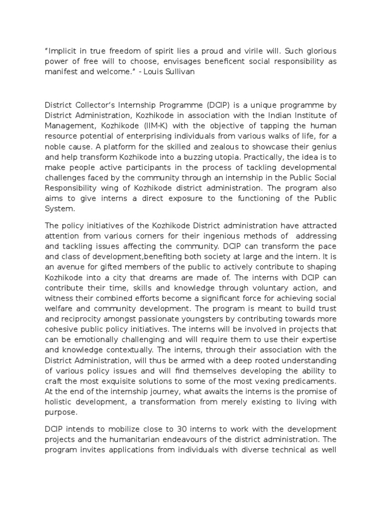 DCIP Intro Note | PDF | International Development | Internship