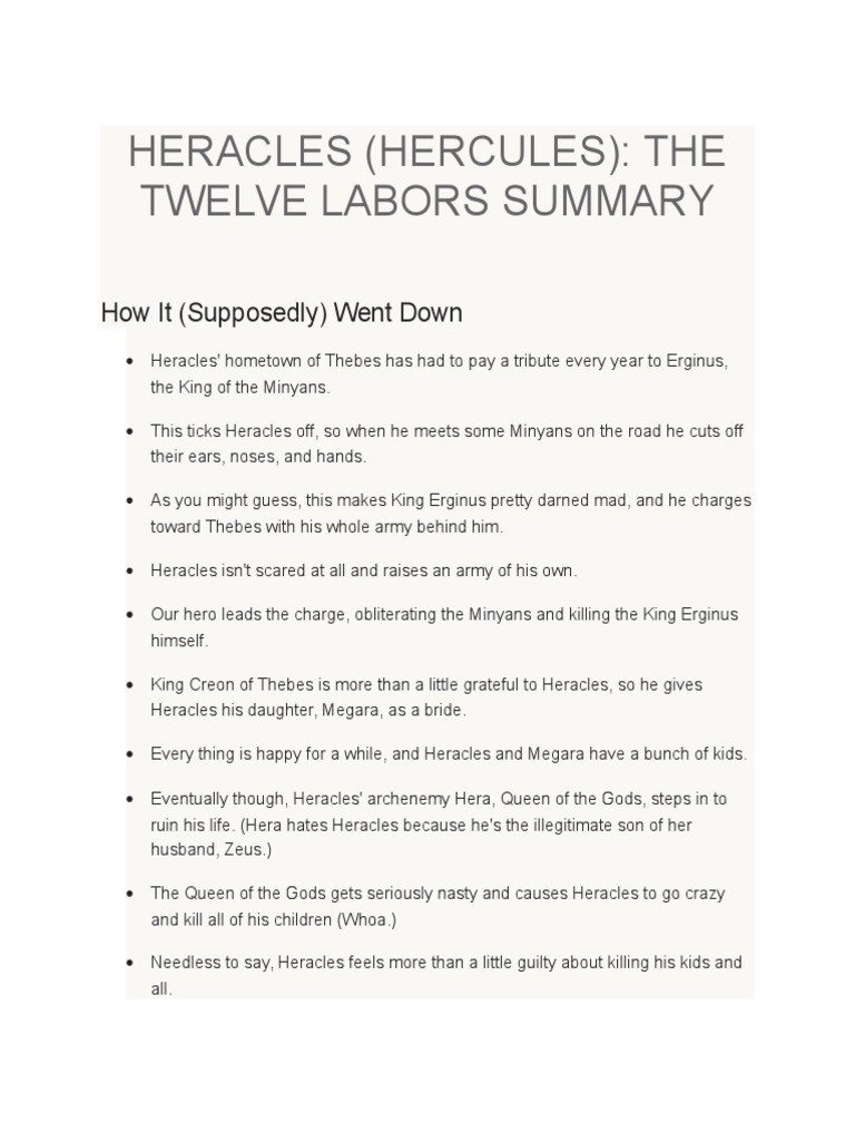 12 Labors Heracles Summary | PDF | Hades | European Mythology