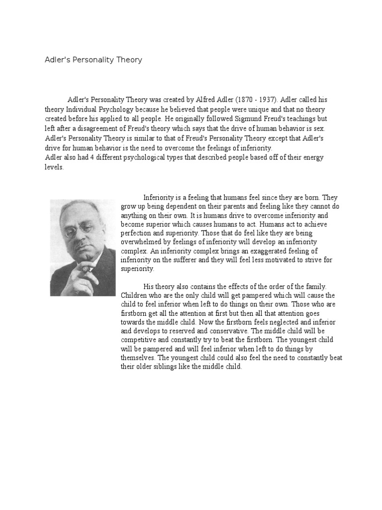 Adler's Personality Theory | PDF | Personality Psychology | Positive ...