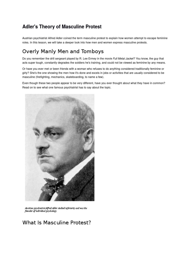 Adler's Theory of Masculine Protest | PDF | Femininity | Masculinity