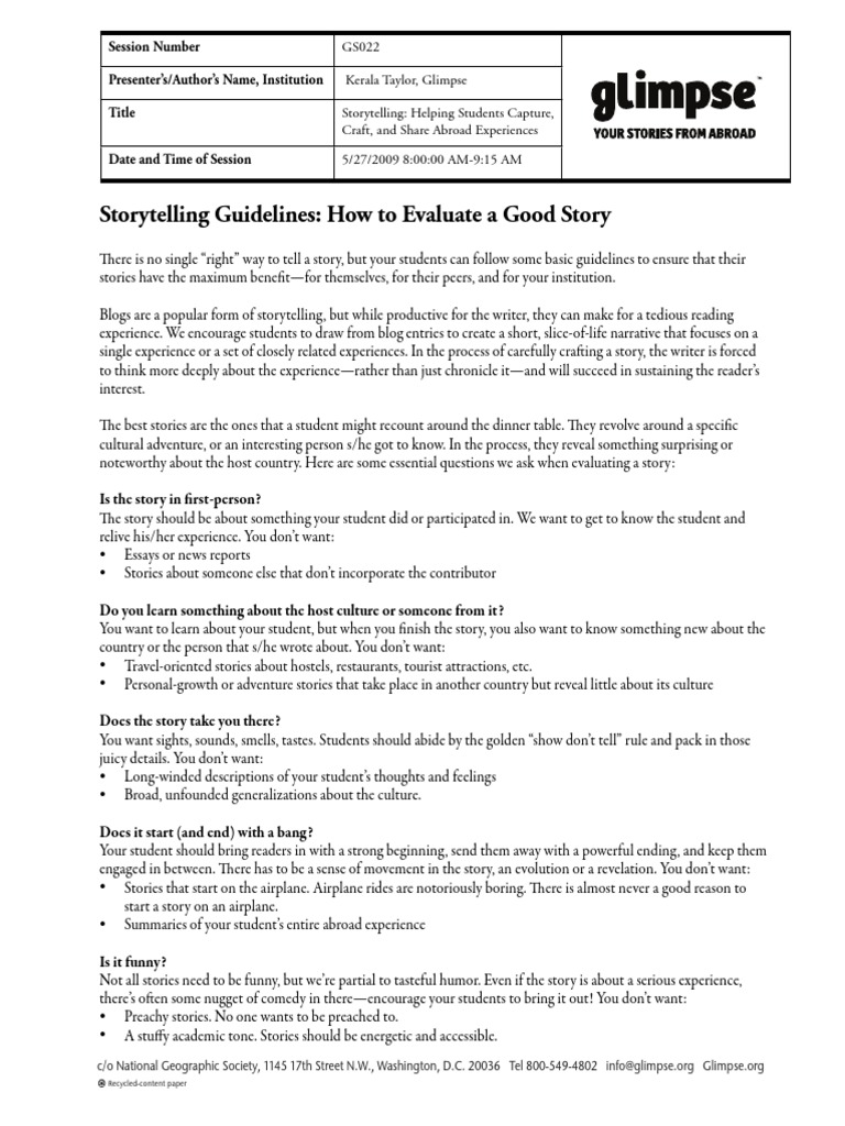 Storytelling Guidelines: How To Evaluate A Good Story: Session Number ...