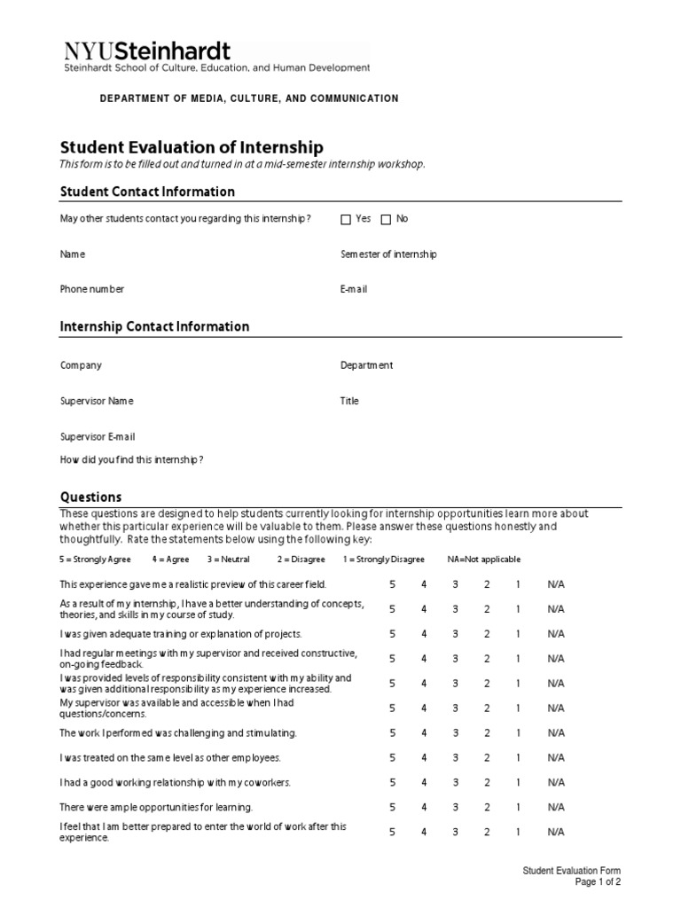 Internship Evaluation Form Template | PDF