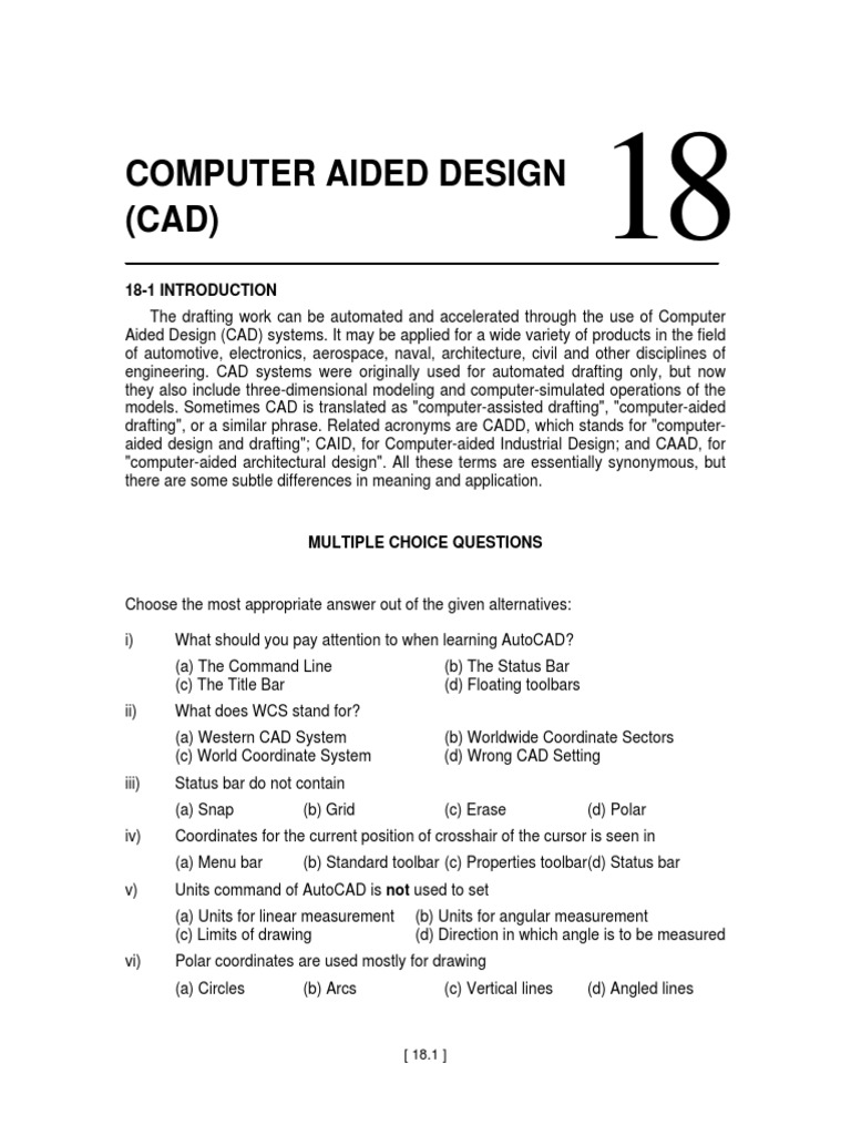 Chapter 18 Multiple Choice Questions With Answers 2 | PDF | Computer Aided Design | Angle
