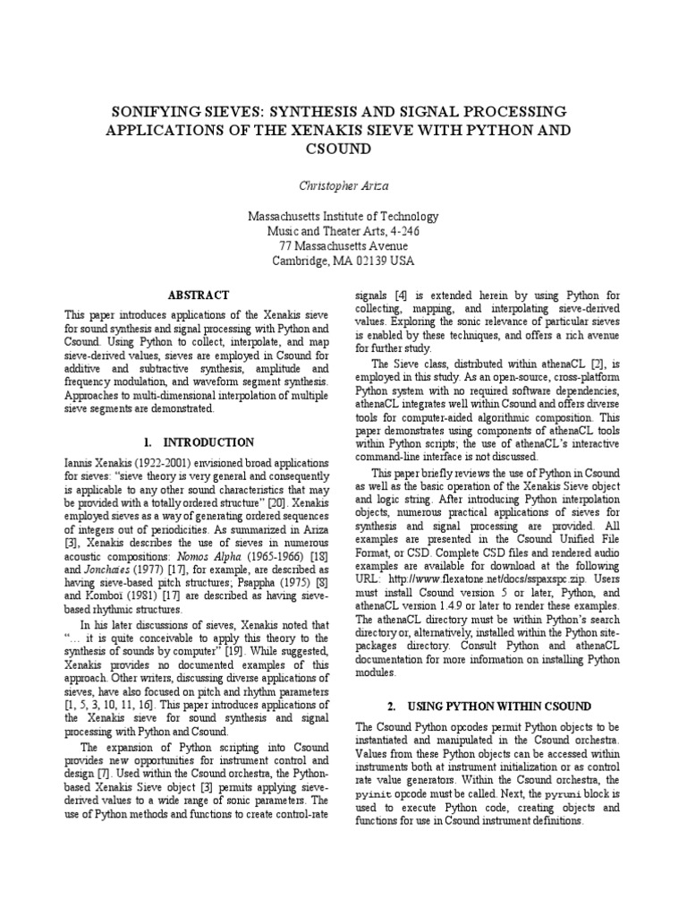Ariza, C. Sonifying Sieves | Download Free PDF | Integer (Computer Science) | Synthesizer