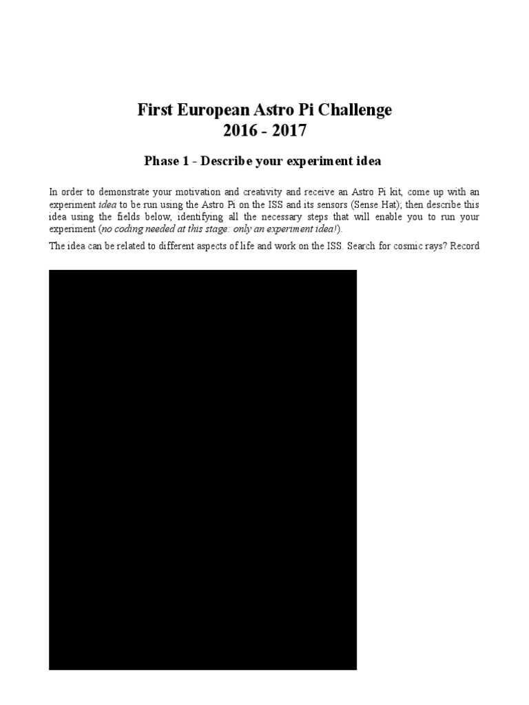 First European Astro Pi Challenge 2016 - 2017: Phase 1 - Describe Your ...