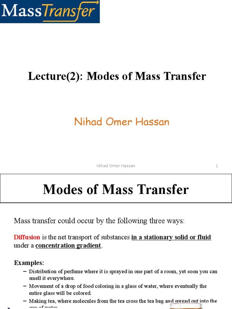 Lecture (2) Modes of Mass Transfer | PDF | Diffusion | Flux