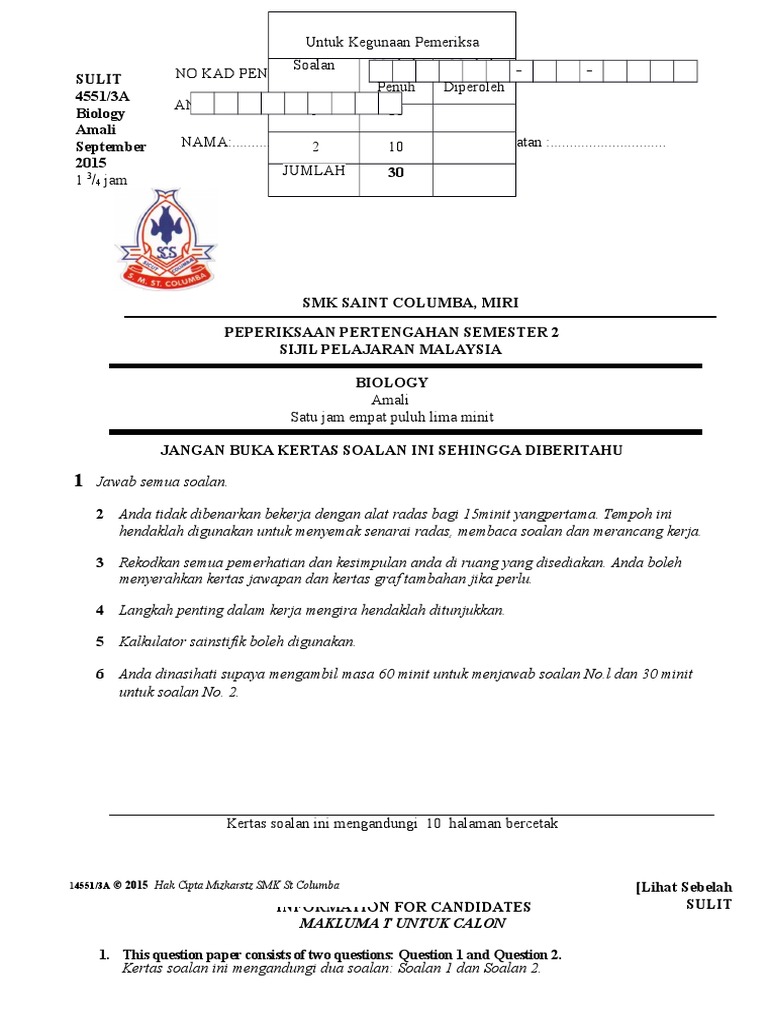 Biology Amali Midsem 2 Soalan | PDF Biology Amali Midsem 2 Soalan | PDF