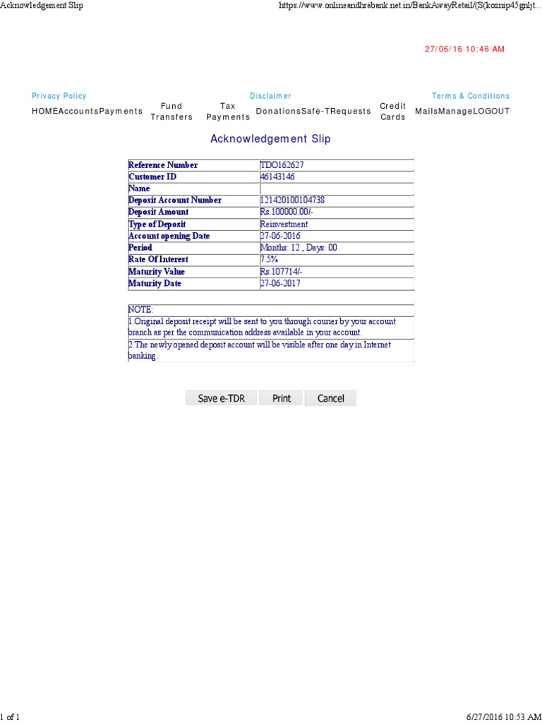 Acknowledgement Slip PDF | PDF | Finance & Money Management
