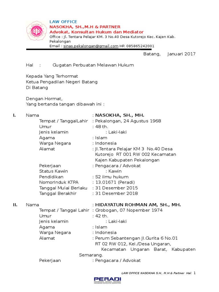 Gugatan PMH Nur Mahfiah Batang | PDF | Hukum