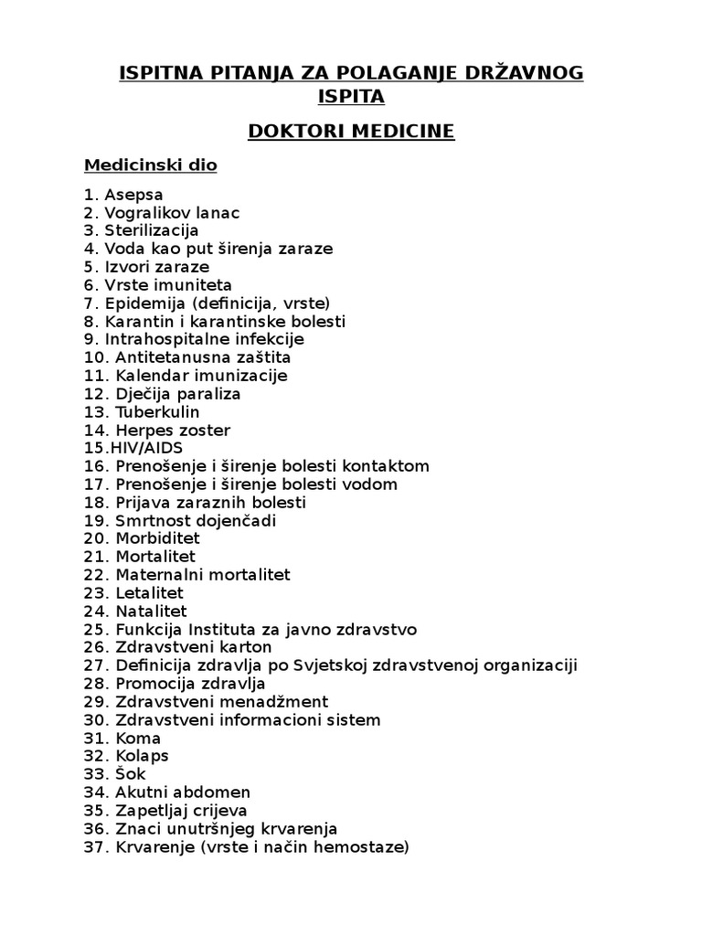 Ispitna Pitanja Za Polaganje Državnog Ispita | PDF