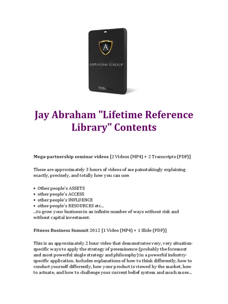 The Hard Drive Jay Abrahams Lifetime Reference Library Contents | PDF | Mp3 | Media Technology
