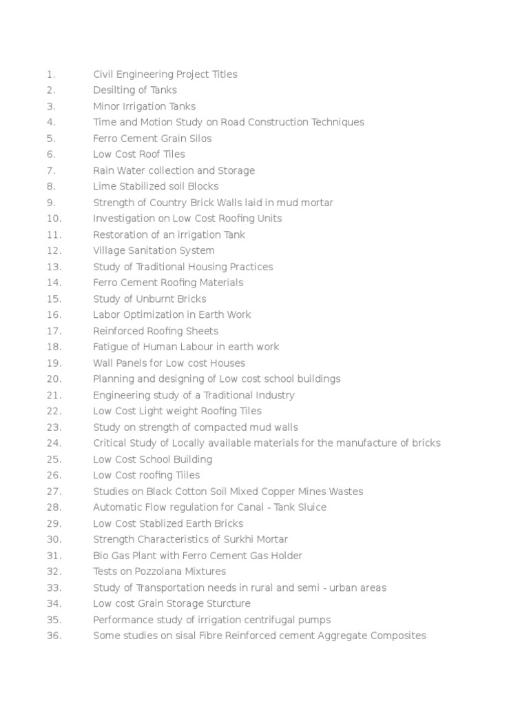 Civil Engineering Project Ideas List | PDF | Water Resources | Brick
