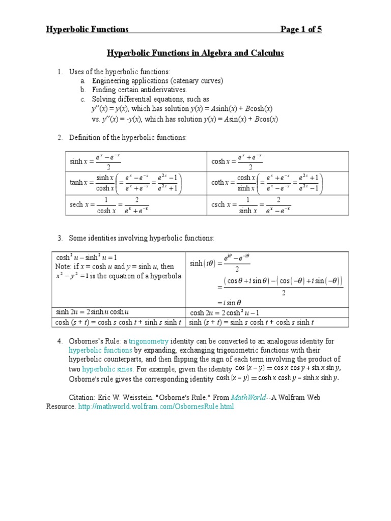 Hyperbolic Functions Pdf Combinatorics Complex Analysis