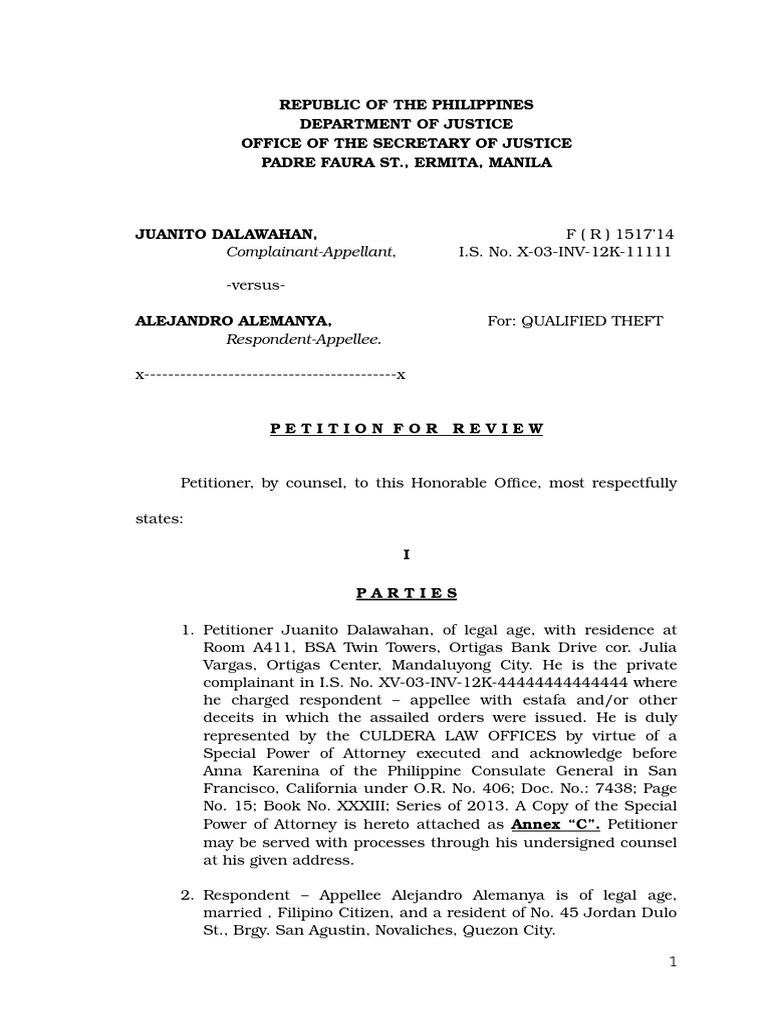 Petition For Review DOJ | PDF | Fraud | Misrepresentation