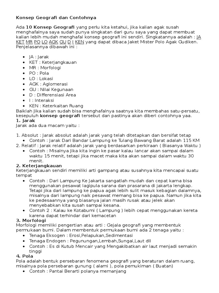 Konsep Geografi Dan Contohnya | PDF