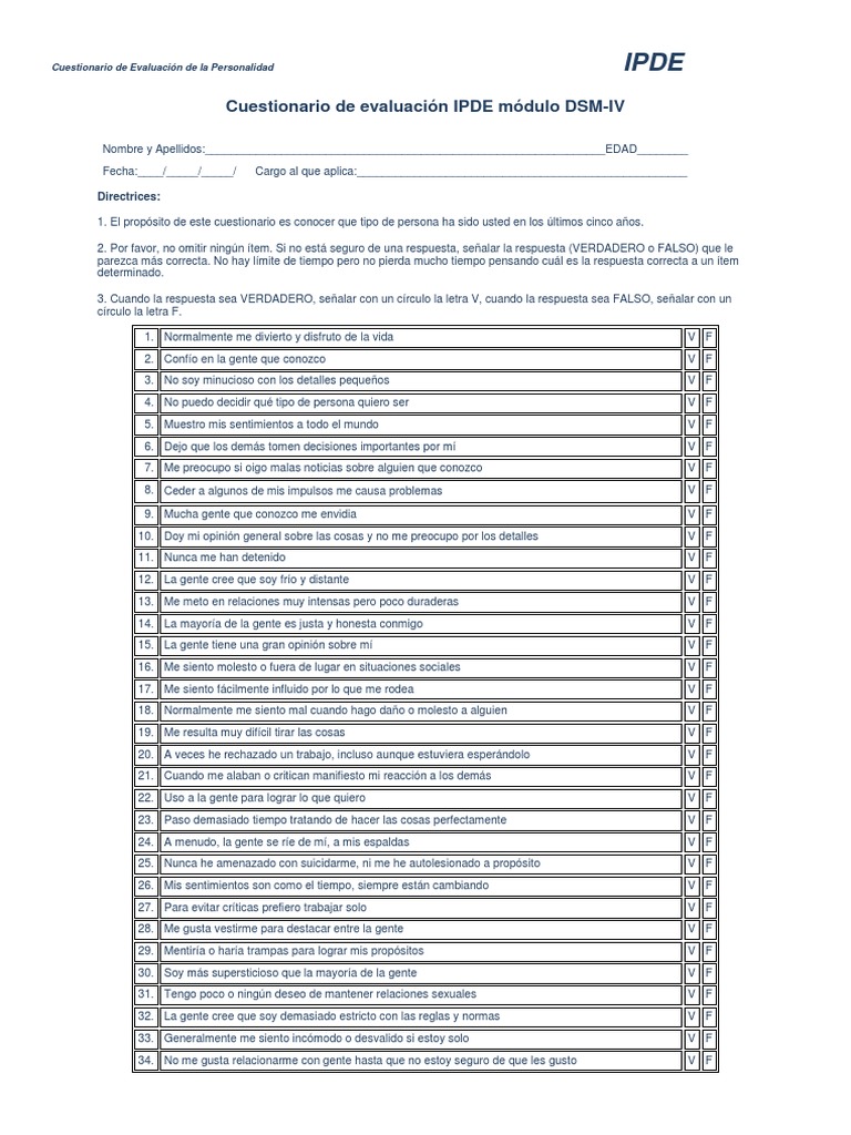 Cuestionario de Evaluación IPDE Módulo DSM-IV