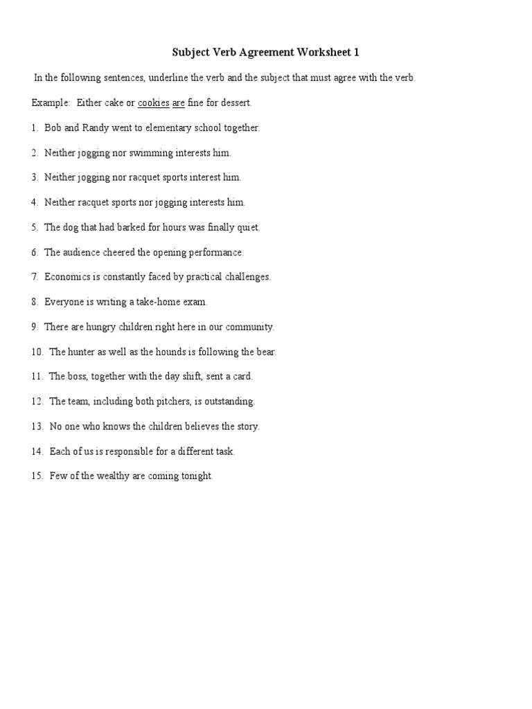 Subject Verb Agreement Worksheets 1 | PDF | Grammatical Number | Rules