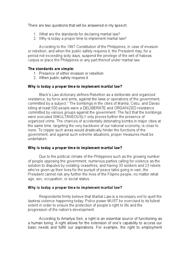 Moot Court Speech | Martial Law | Habeas Corpus