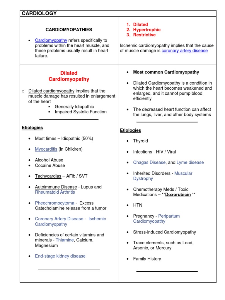 Cardiology Study Guide Handout PDF | PDF | Heart Failure | Congenital ...