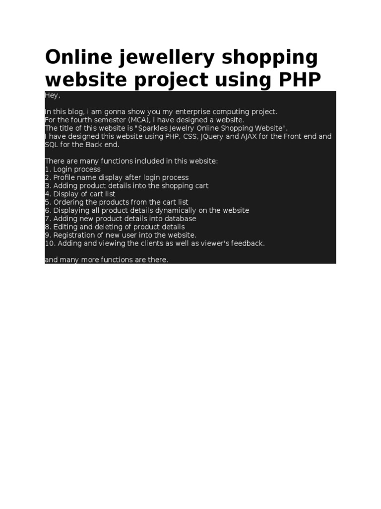 Online Jewellery Shopping Website Project Using PHP | PDF | Websites ...