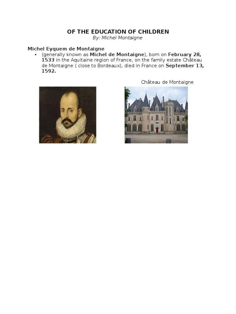 Of The Education of Children | PDF | Michel De Montaigne | Epistemology