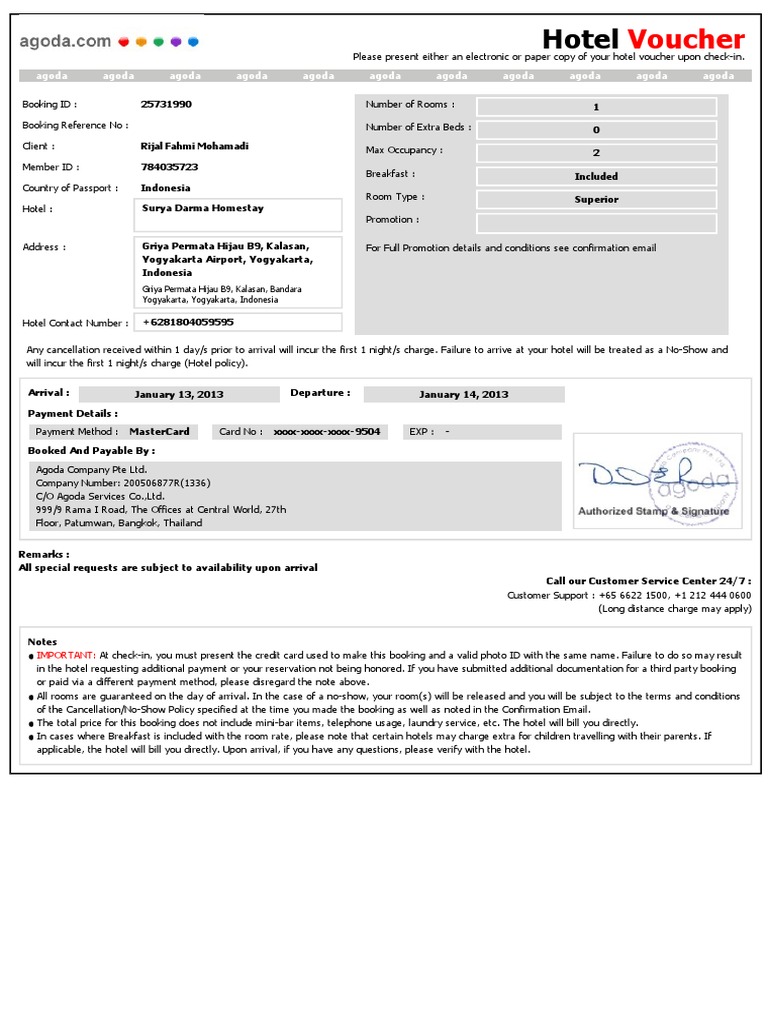 Contoh Confirmation For Booking ID | PDF
