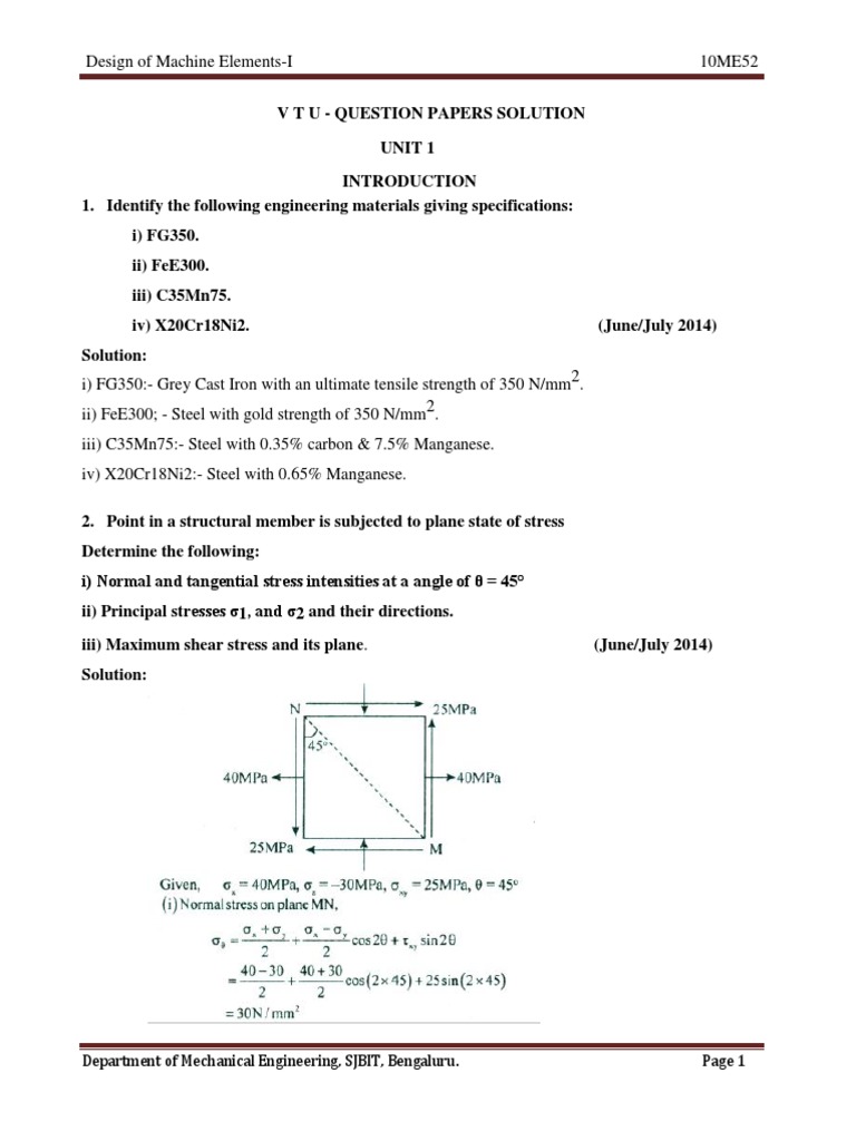 Mech-V-Design of Machine Elements I (10me52) - Solution | PDF | Screw ...