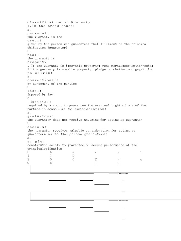 Classification of Guaranty | PDF | Guarantee | Surety