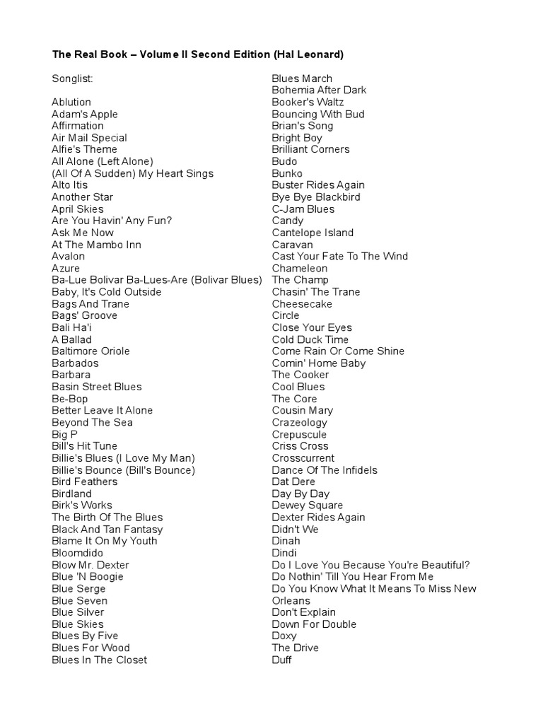 Real Book Volume II Song List | PDF