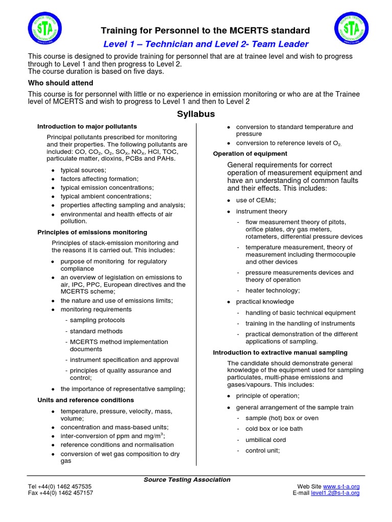 Level 1 and 2 Training For MCERTS | PDF | Air Pollution | Accuracy And ...