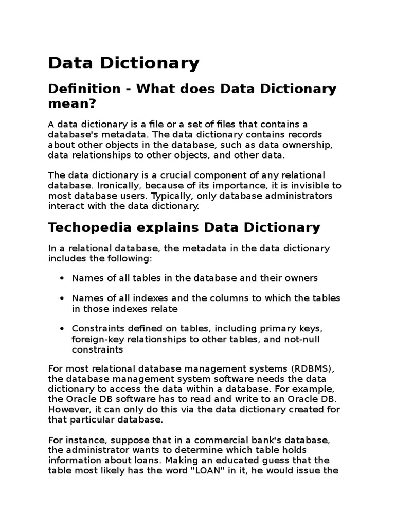 Data Dictionary | PDF | Relational Database | Databases