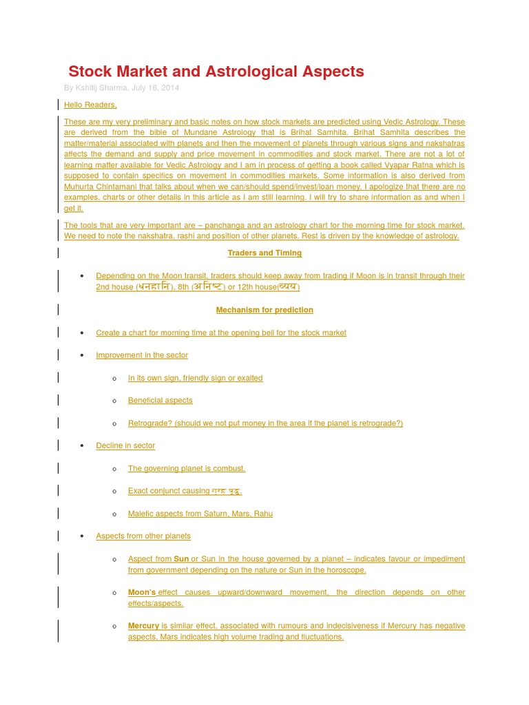 Stock Market and Astrological Aspects | PDF | Astrology | Science