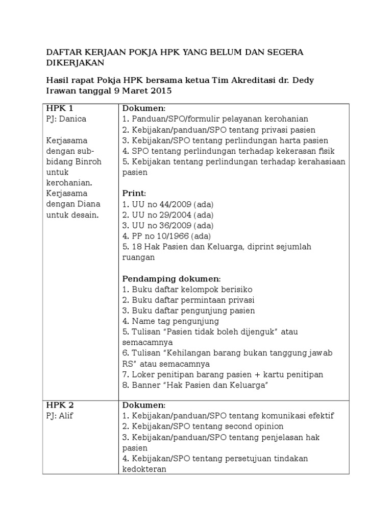 Daftar Kerjaan Pokja HPK | PDF
