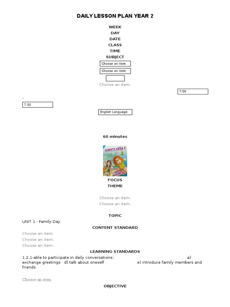 Daily Lesson Plan Year 2: Choose An Item | PDF