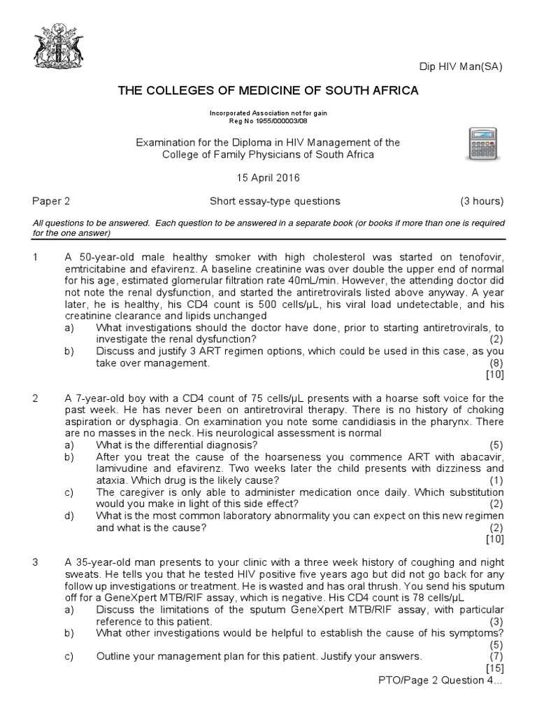 Dip HIV Man (SA) Past Papers - 2016 1st Semester 24 1 2017 PDF | PDF | Management Of Hiv/Aids ...