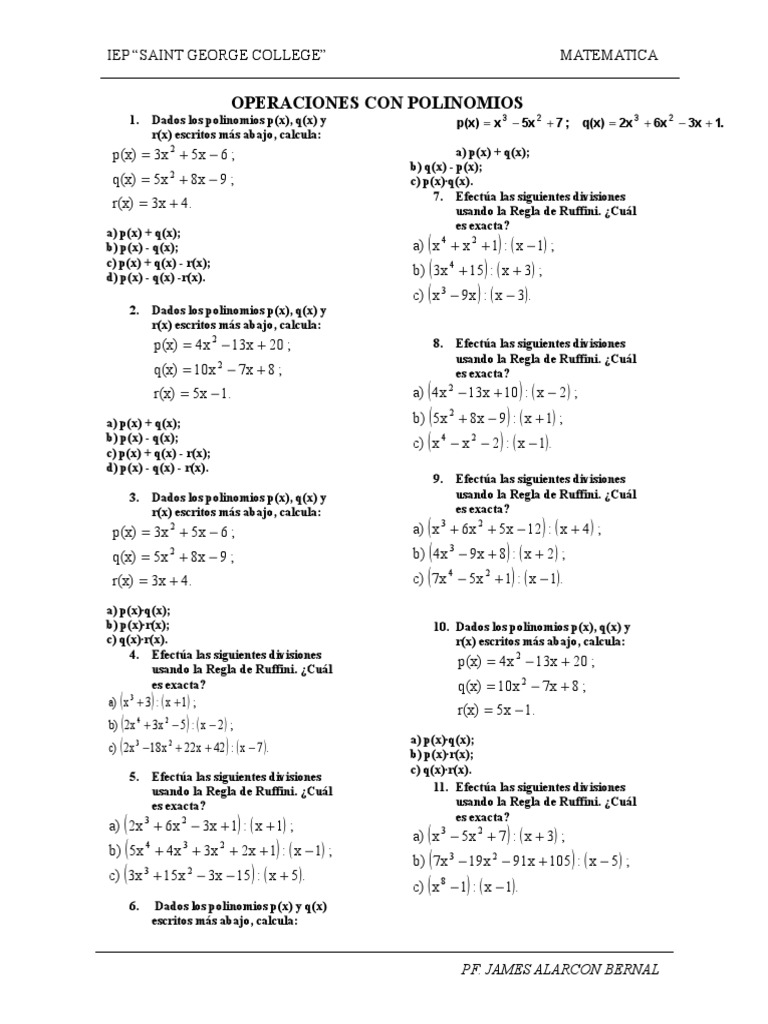Operaciones Con Polinomios | PDF