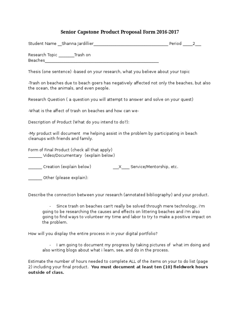 Senior Capstone Product Proposal Form 2016-2017: Outside of Class | PDF | Psychological Concepts ...