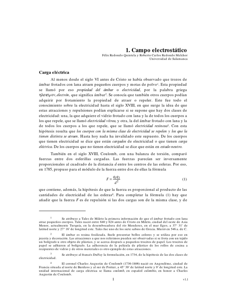 01 Campo Electrost | PDF | Carga eléctrica | Electrón