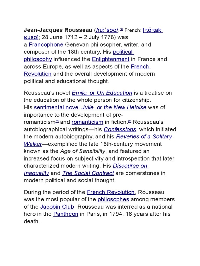 Jean-Jacques Rousseau: His Life, Works and Influence on Political and ...