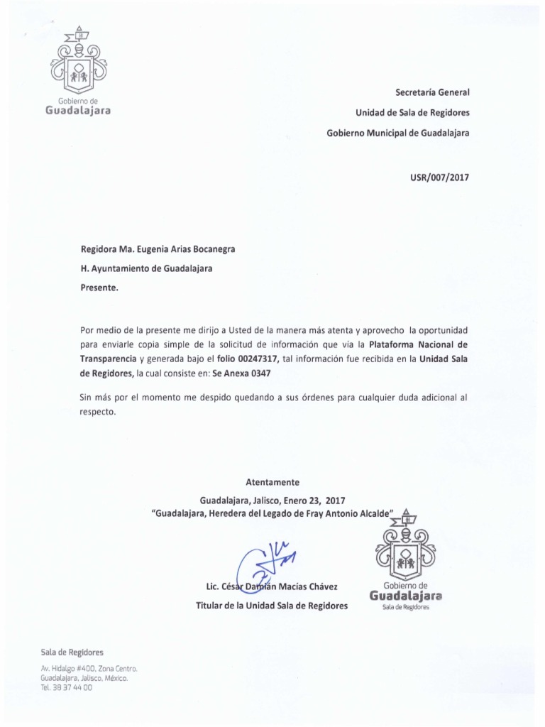 Solicitud y Respuesta Información Maru Arias 24 Enero 2017